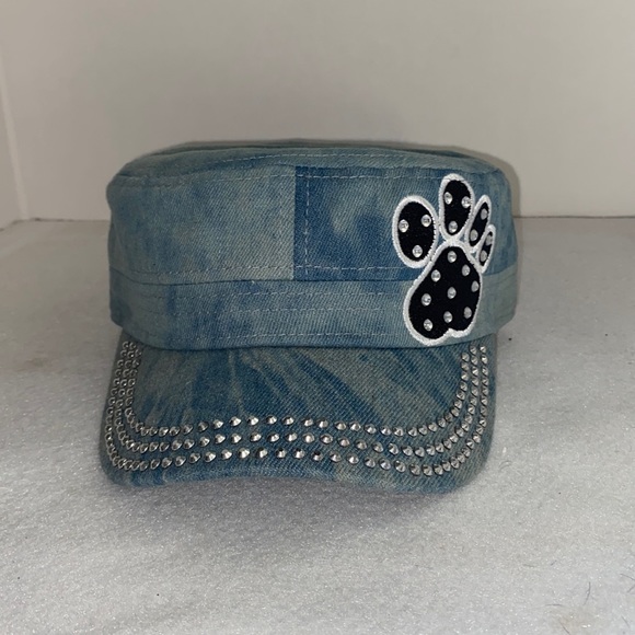 Accessories | Light Blue Splash Denim Bling Paw Print Cadet Hat | Poshmark